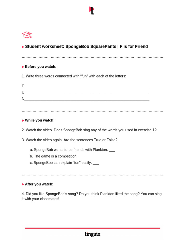 SpongeBob Fun Worksheet for Students | PDF