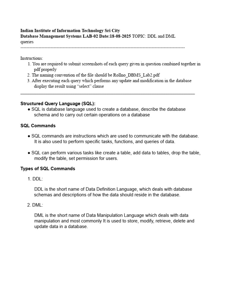 Lab-2 Basic SQL Queries Set-3.docx | PDF | Sql | Data