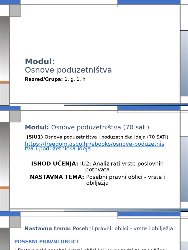 OSN - Pod. - SIU 1 - IU2 - 4. Posebni Pravni Oblici - Vrste I Obilježja ...
