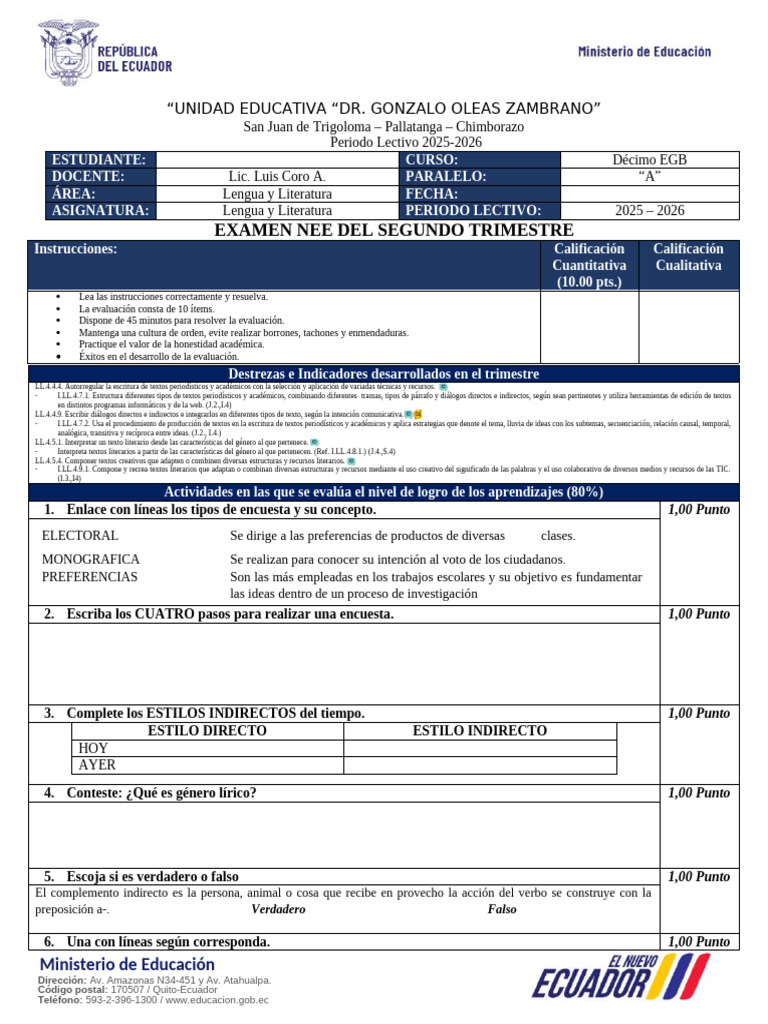 2. Nee_decimo Egb_lengua y Literatura (1) | PDF