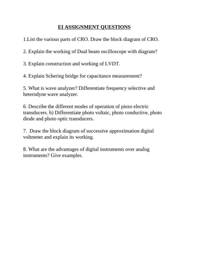EI Assignment: Instrumentation Questions | PDF