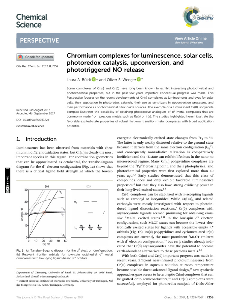 Chromium Complexes For Luminescence, Solar Cells, Photoredox Catalysis ...