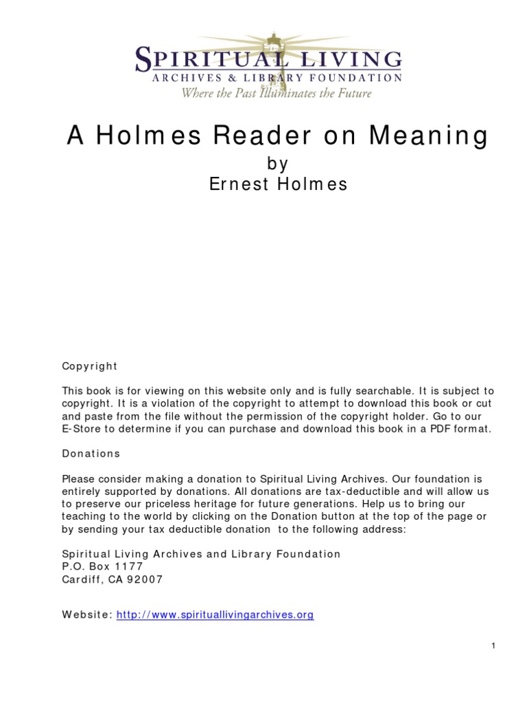 A Holmes Reader On Meaning by Ernest Holmes C | PDF | Mind | Religious ...