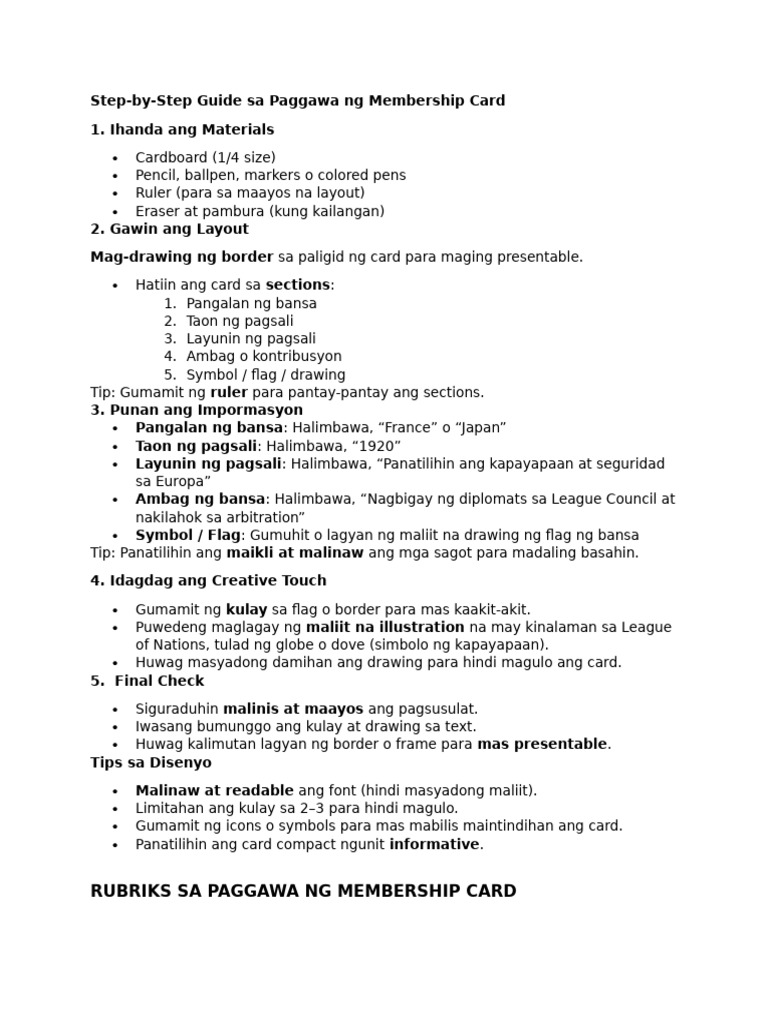 Paggawa NG Membership Card | PDF