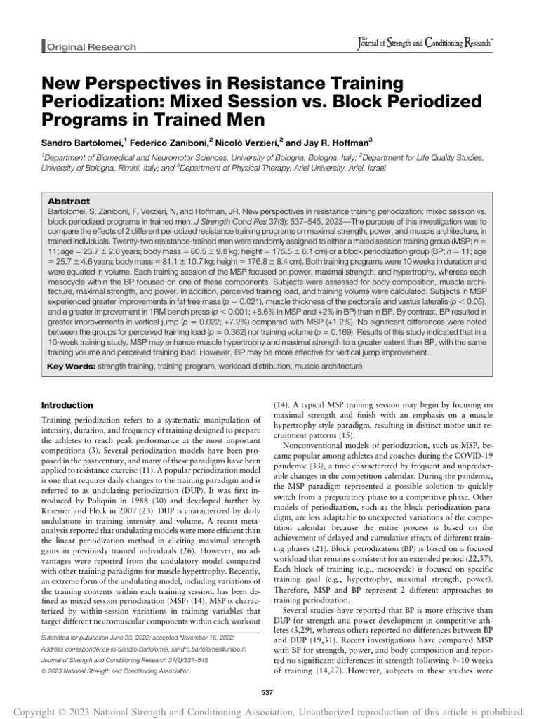 Mixed vs. Block Periodization in Training | PDF | Strength Training ...