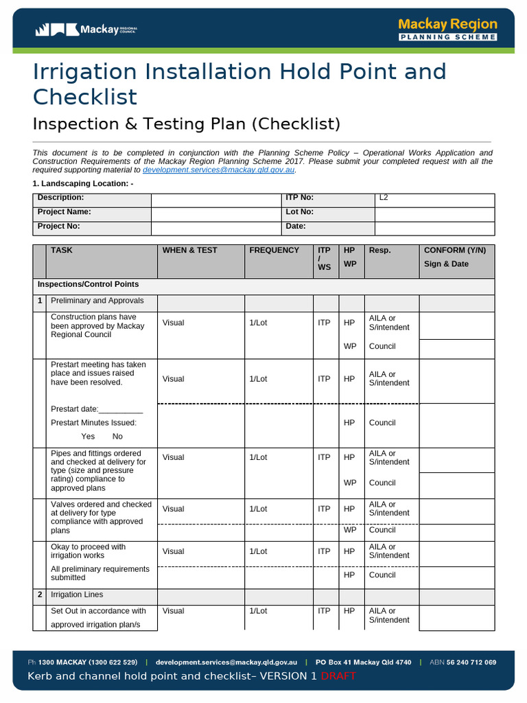 Irrigation Installation Checklist Guide | PDF | Hydraulics | Hydraulic ...
