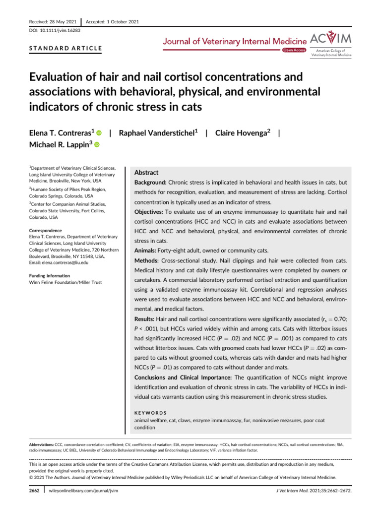 Evaluation of Hair and Nail Cort | PDF | Stress (Biology) | Cats