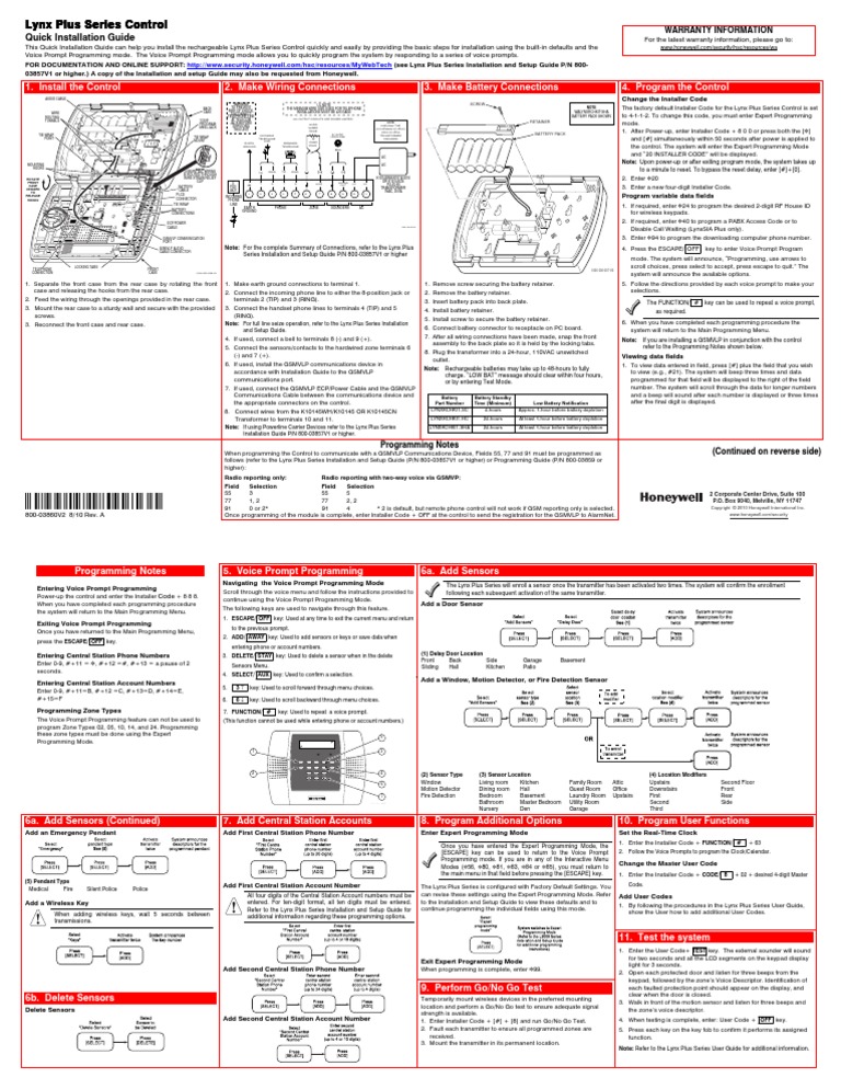 Honeywell l3000 Quick Install Guide | PDF | Security Alarm | Electrical ...