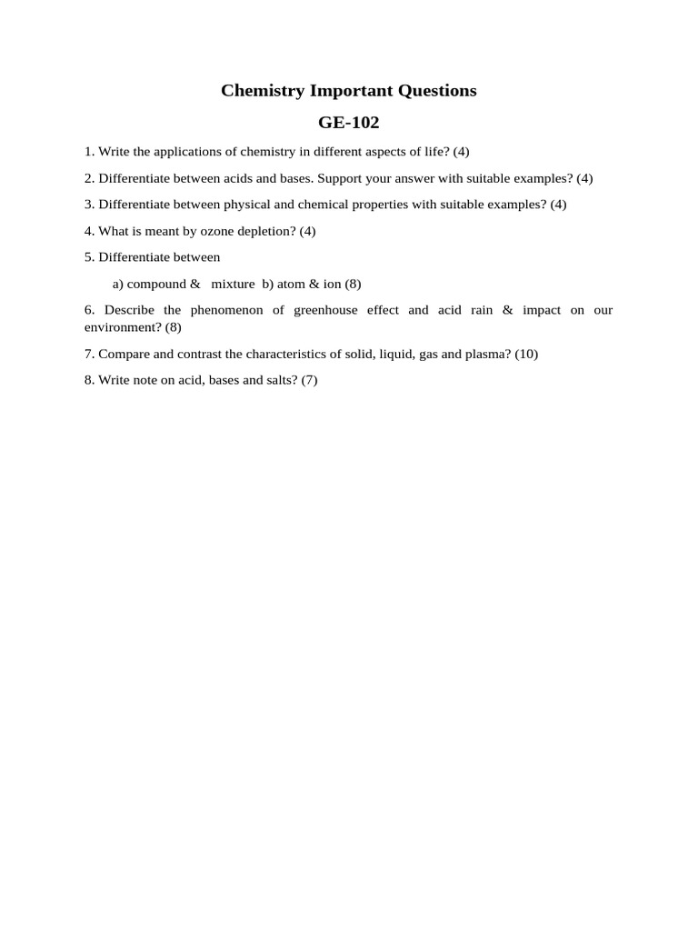 Key Chemistry Questions and Concepts | PDF