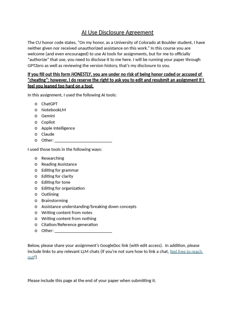 AI Use Disclosure Agreement | PDF