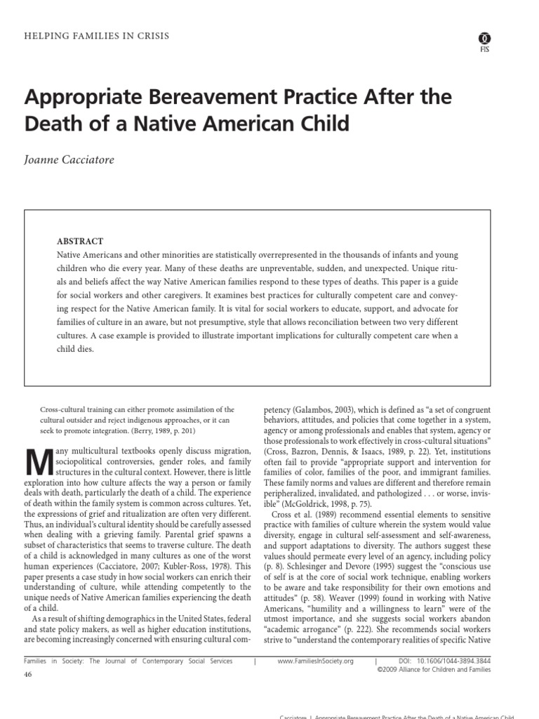 Appropriate Bereavement Practice After The Death of A Native American ...