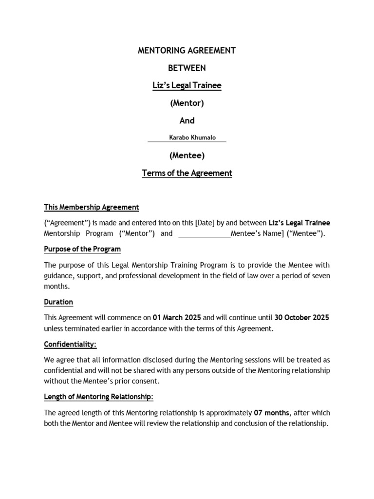 Mentee and Mentor Agreement | PDF | Mentorship | Social Psychology