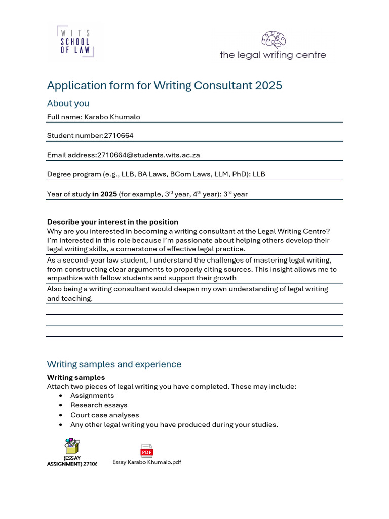 Writing Consultant Application Form 2025 | PDF