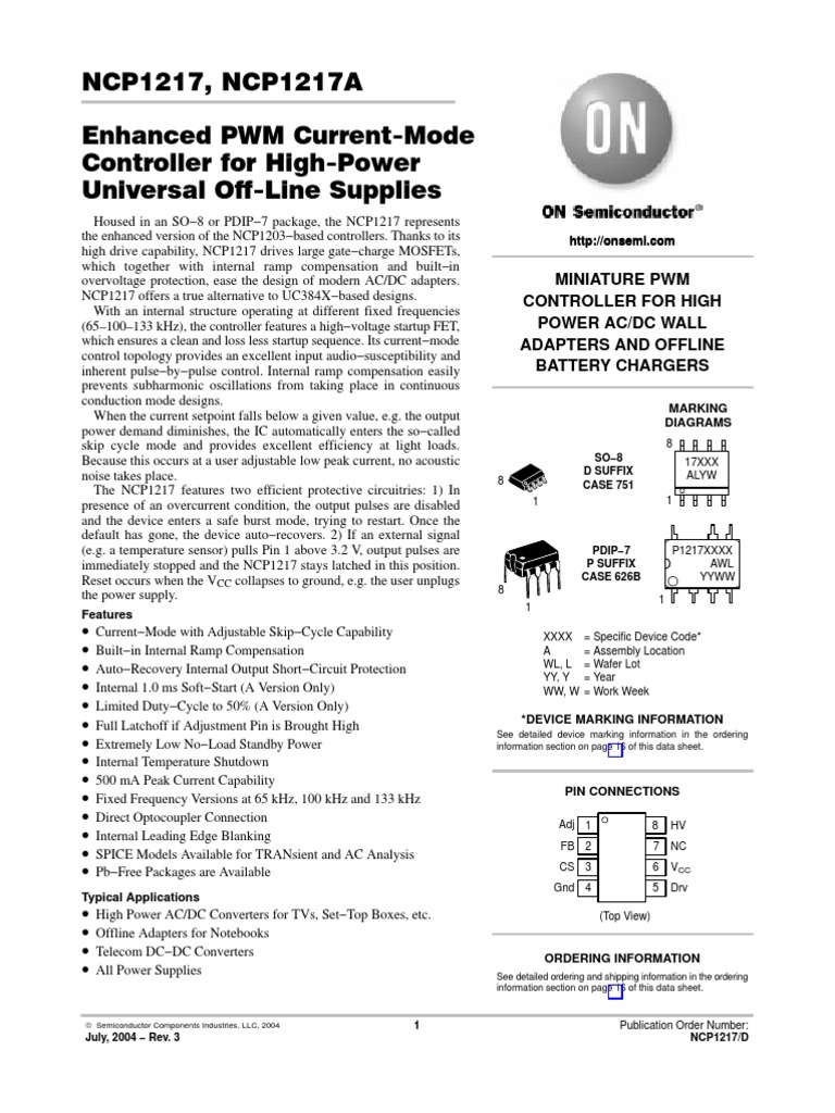 NCP1217, NCP1217A Enhanced PWM Current Mode Controller For High Power Universal Off Line ...