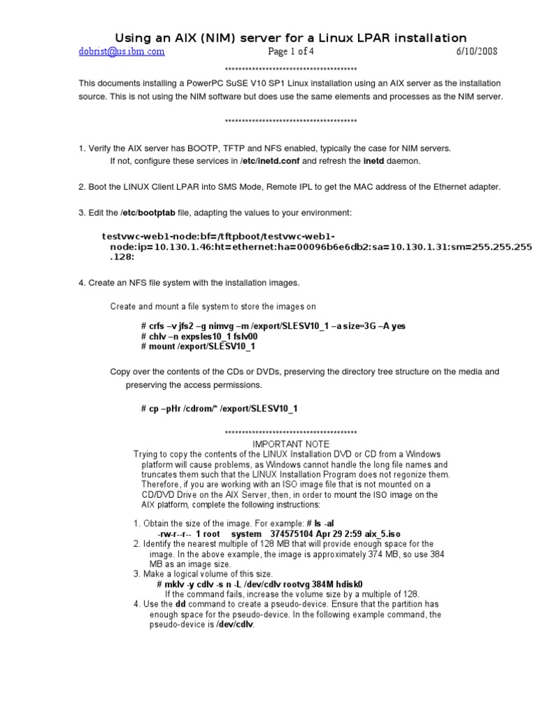 Installing LINUX On Pseries With NIM | PDF | Ip Address | Booting