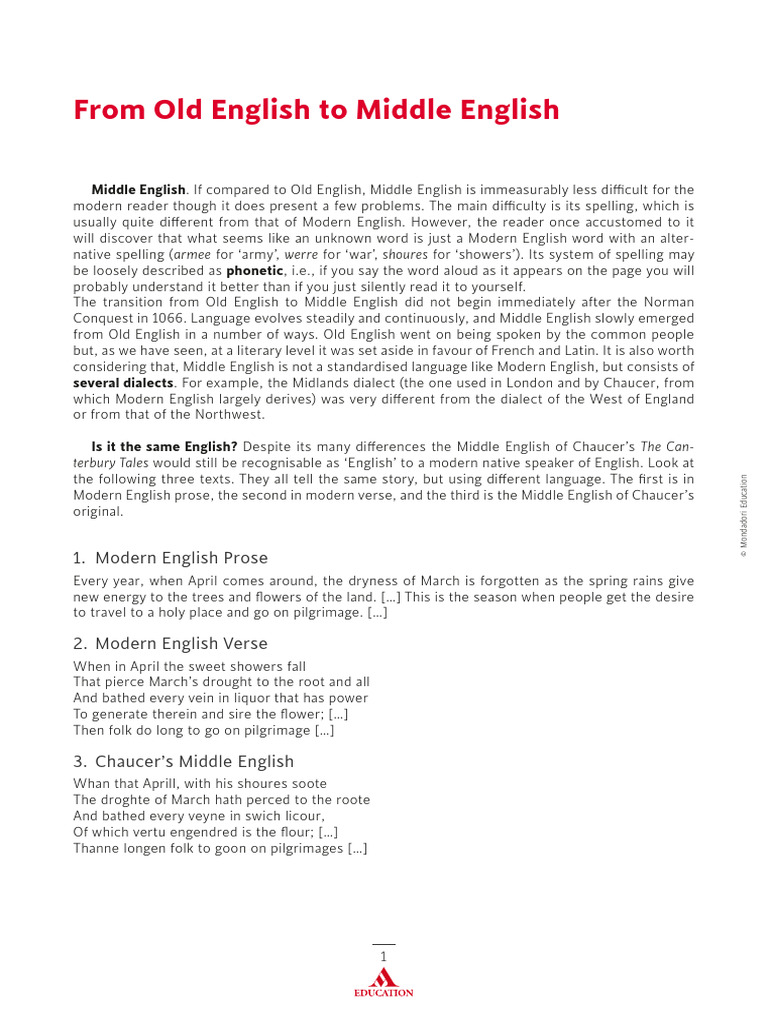Transition from Old to Middle English | PDF | English Language ...