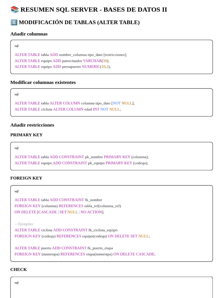 Modificación de Tablas y Vistas en SQL | PDF | SQL | Programación de ...