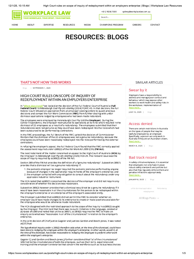 High Court rules on scope of inquiry of redeployment within an ...