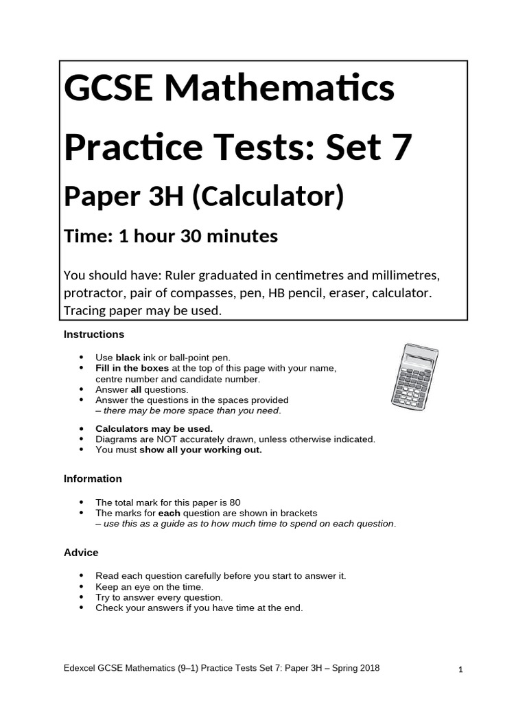 GCSE Maths Practice Test Paper 3H | PDF | Sphere | Area