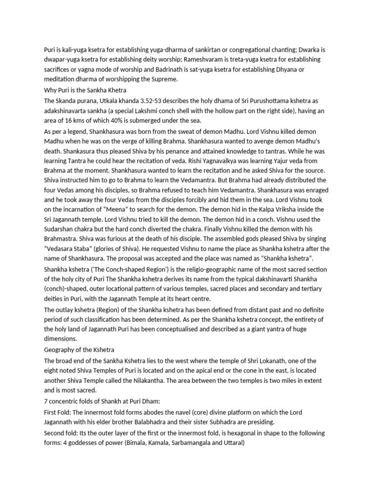 Puri: The Sacred Sankha Kshetra | PDF | Theistic Indian Philosophy ...