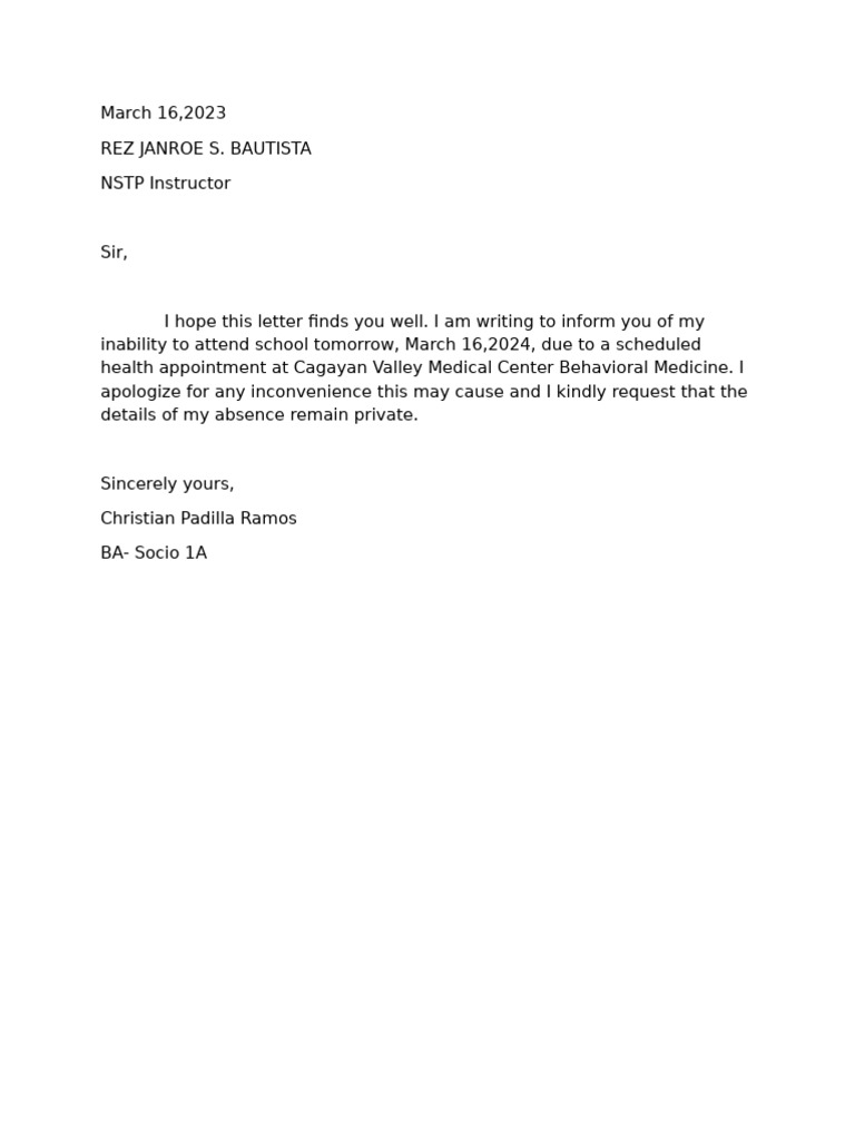 Christian Ramos - Excuse Letter | PDF