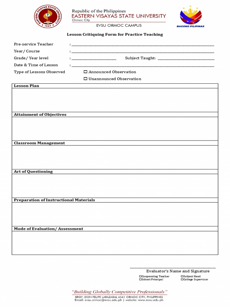 Demo Teaching Evaluation Form Form 12 LONG | PDF | Teachers | Mentorship