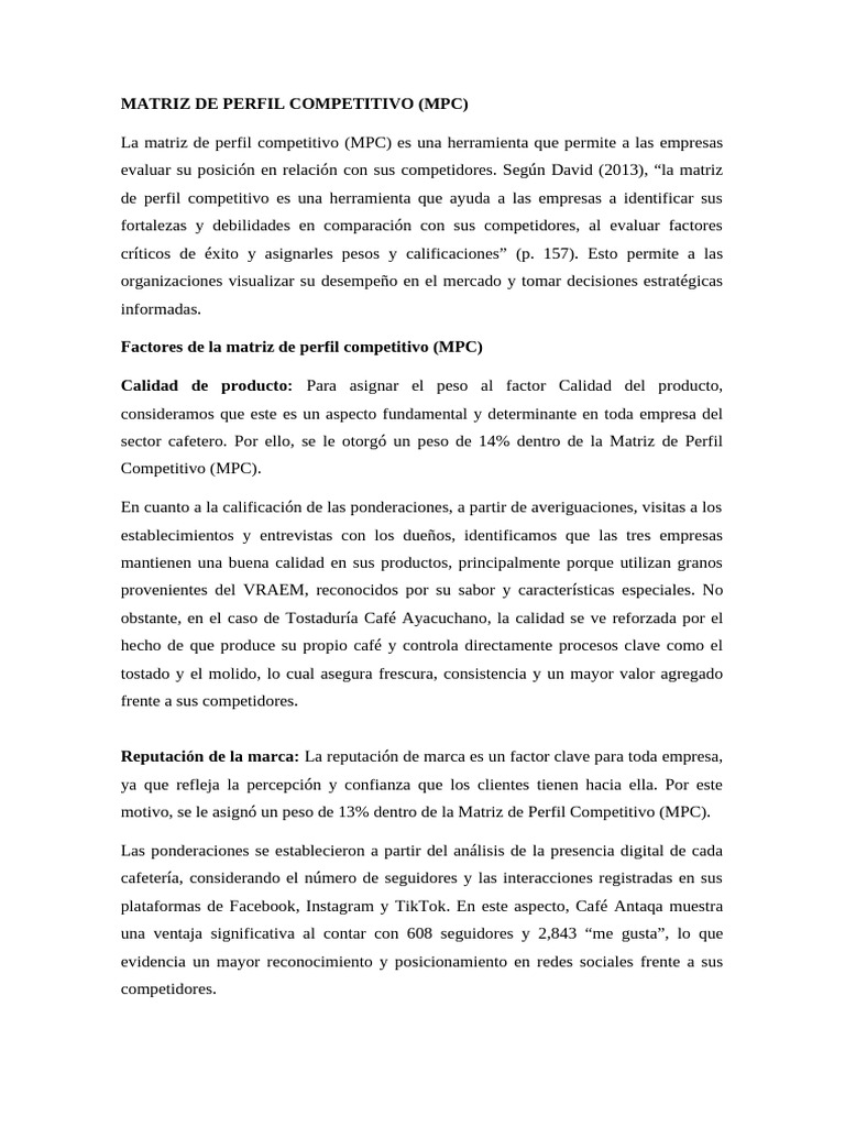 Análisis de la Matriz de Perfil Competitivo | PDF | Marca | café