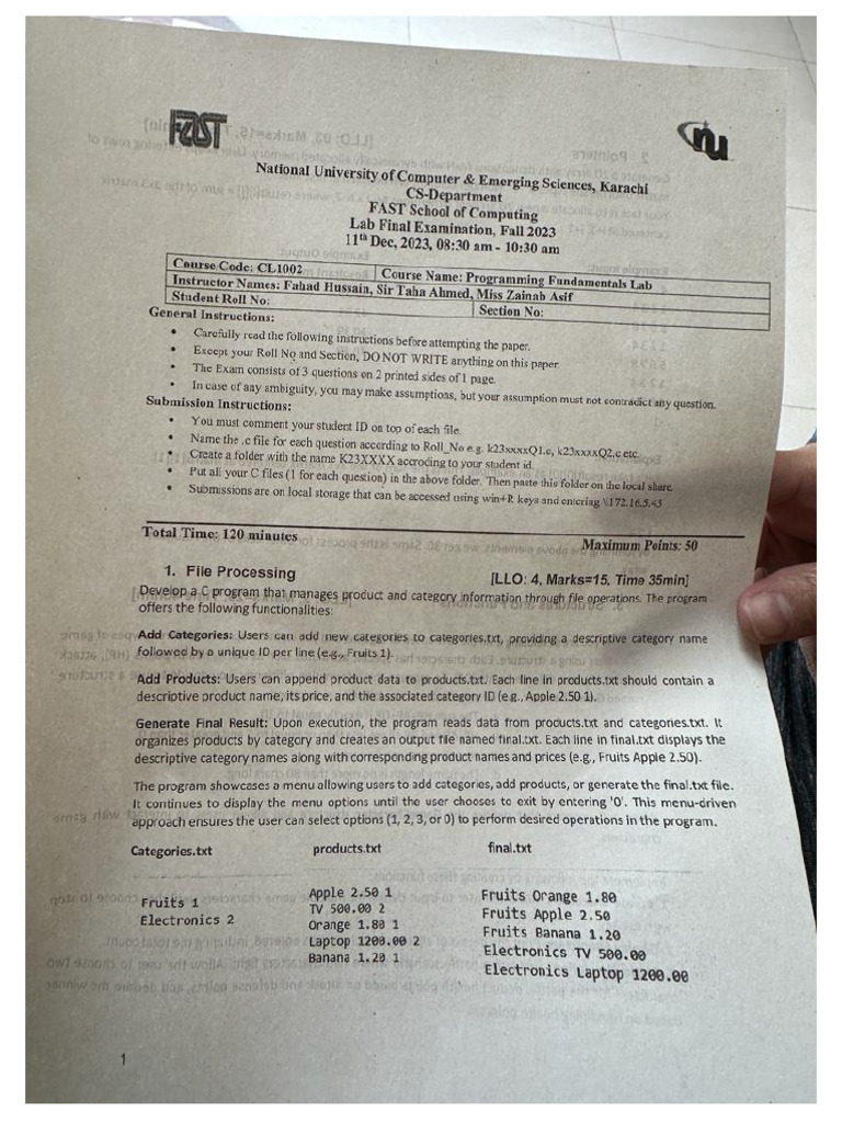 PF Lab Final 2023 Paper A | PDF