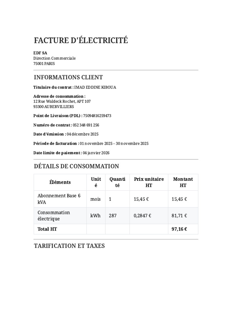 Facture EDF de décembre 2025 | PDF | Facture | Paiements