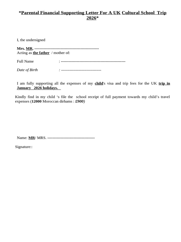 Parent Financial Supporting Letter | PDF