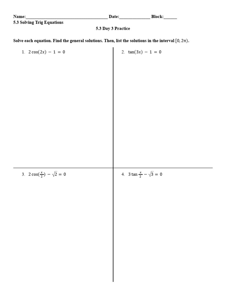 Trigonometric Equations Practice Guide | PDF