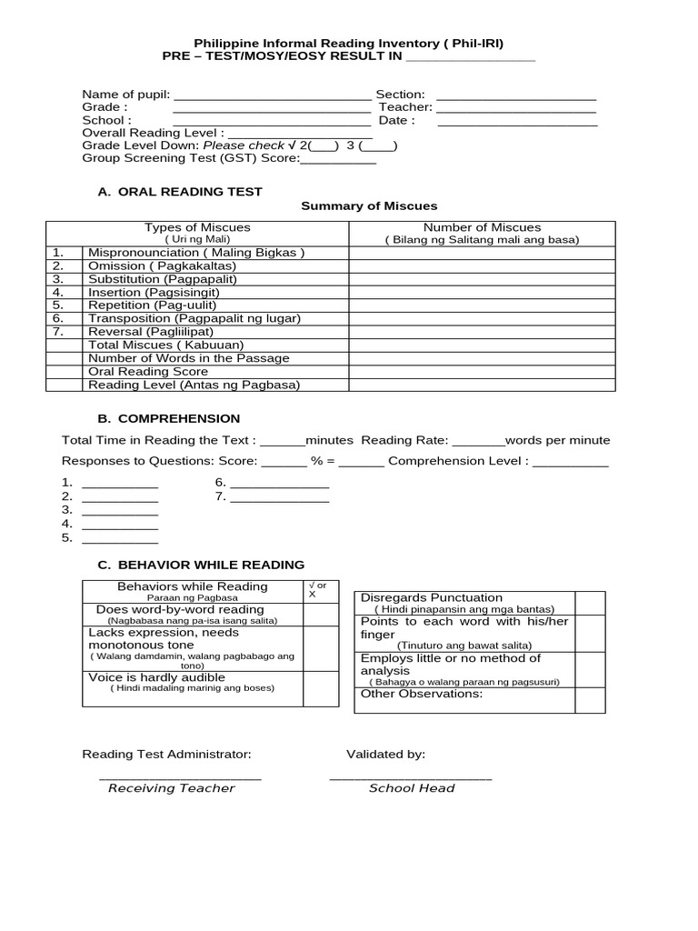 Philippine Informal Reading Inventory Results | PDF | Chess Theory | Chess