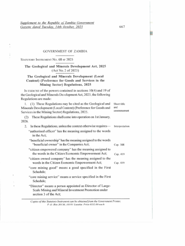 S.I No. 68 of 2025 - The Geological and Minerals Development (Local ...