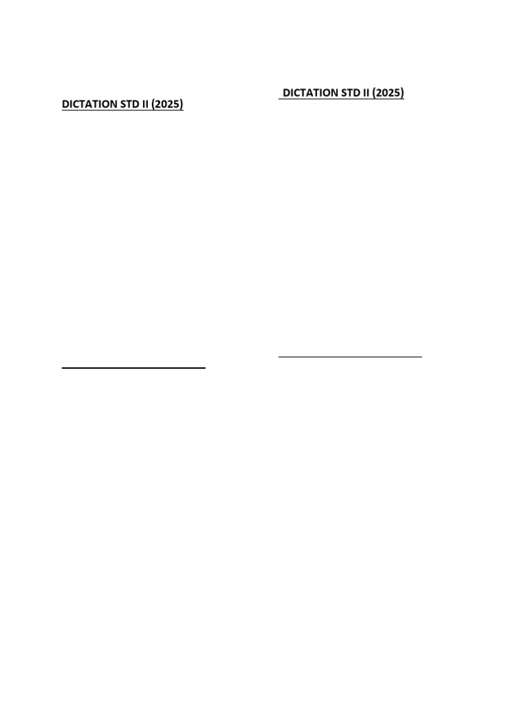 Dictation Words for Std II (2025) | PDF