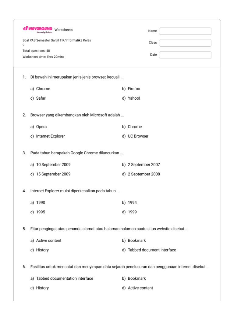 Soal PAS Semester Ganjil TIK_Informatika Kelas 9 _ Wayground | PDF