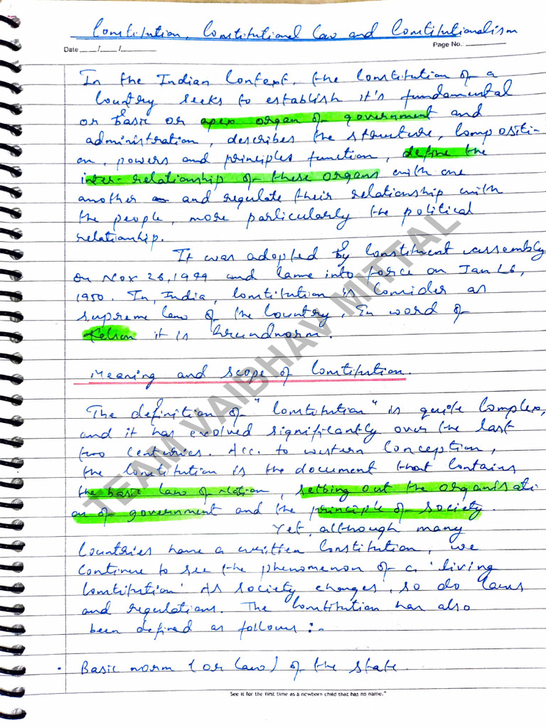 Constitution and Constitutionalism HW Notes | PDF