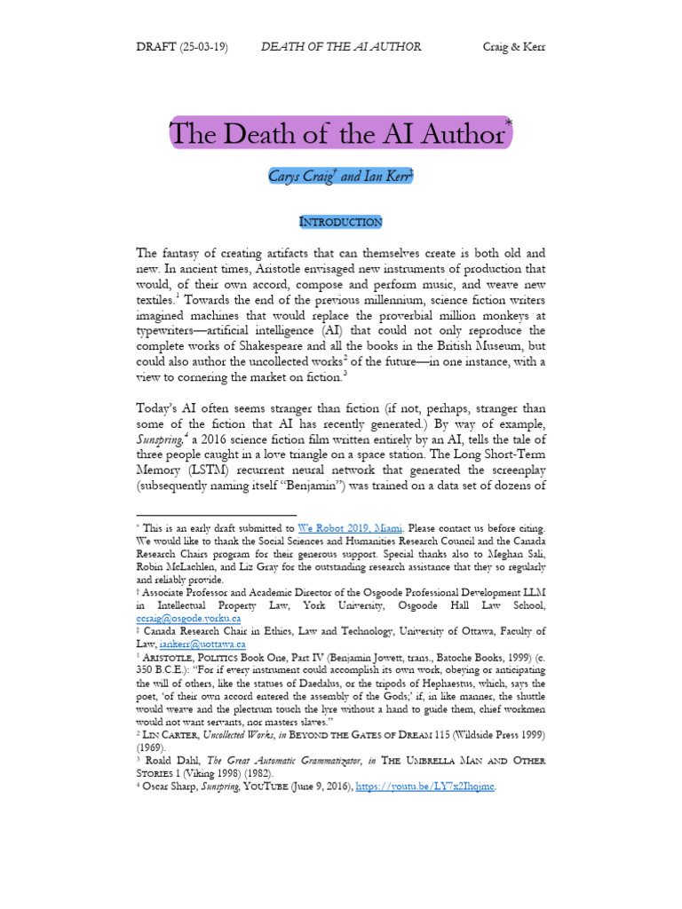 The Death of The AI Author | PDF | Author | Intertextuality
