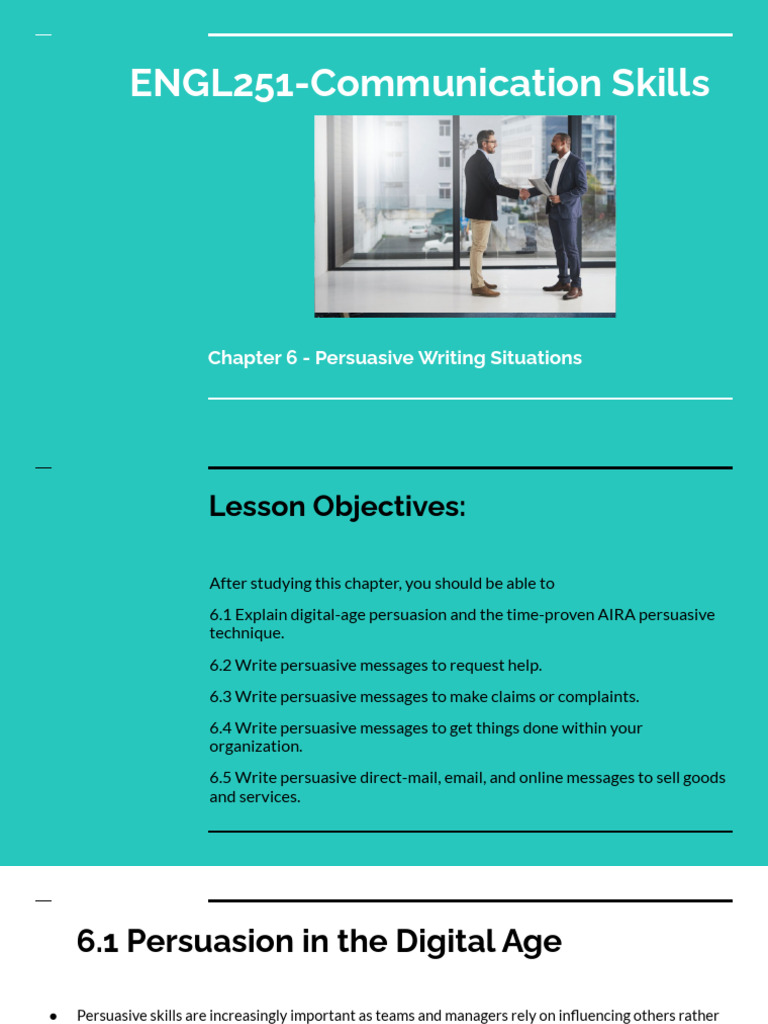 ENGL251 Communication Skills Chapter 6 | PDF | Persuasion | Sales
