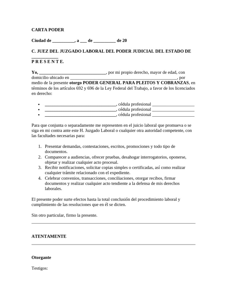 Carta Poder para Juicio Laboral | PDF