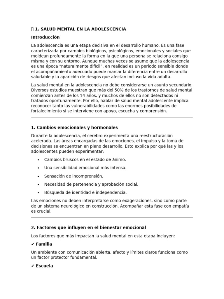 Salud Mental en La Adolescencia | PDF | Salud mental | Las emociones