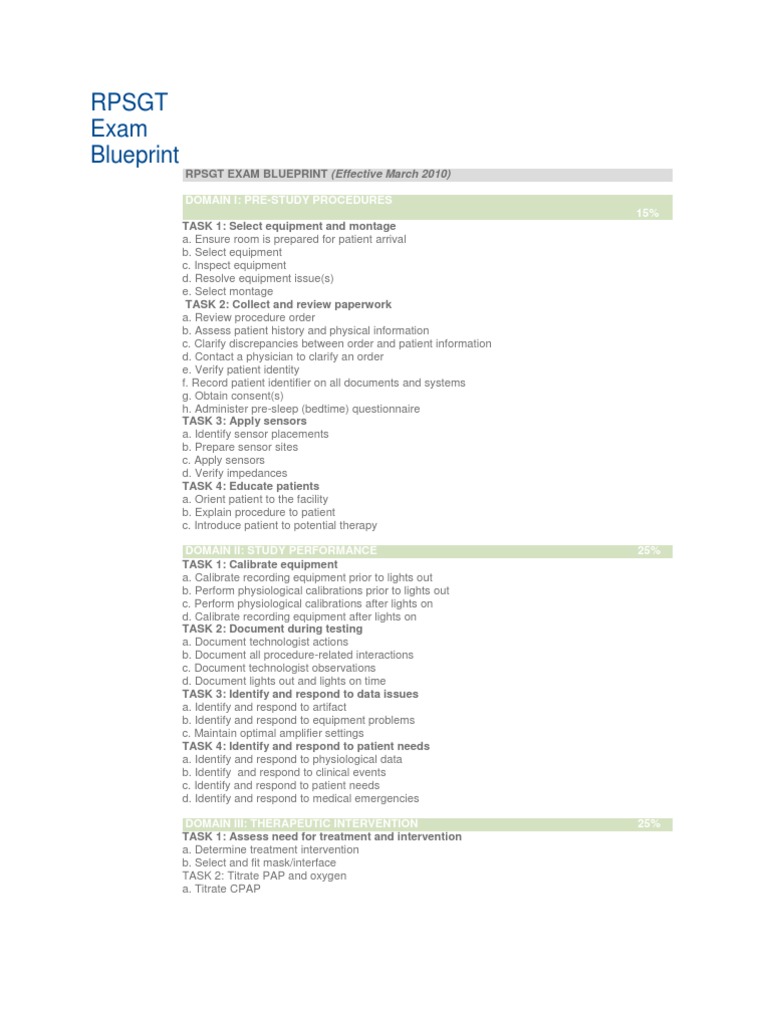 RPSGT Exam Blueprint | PDF | Medicine | Medical Specialties