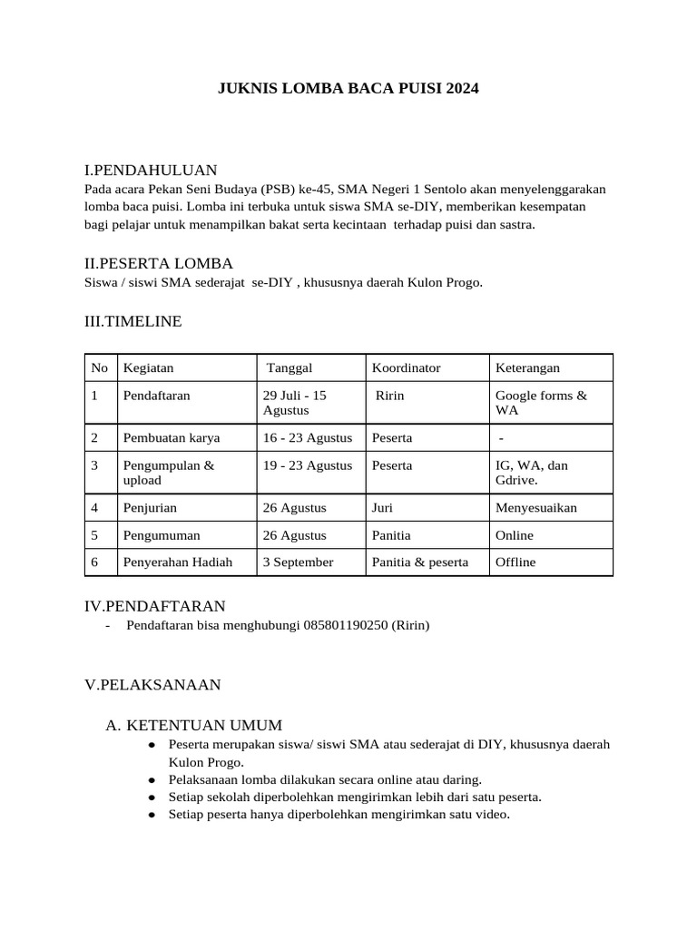 JUKNIS LOMBA BACA PUISI | PDF