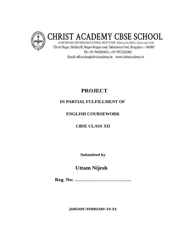 CBSE Class XII English Project Report | PDF