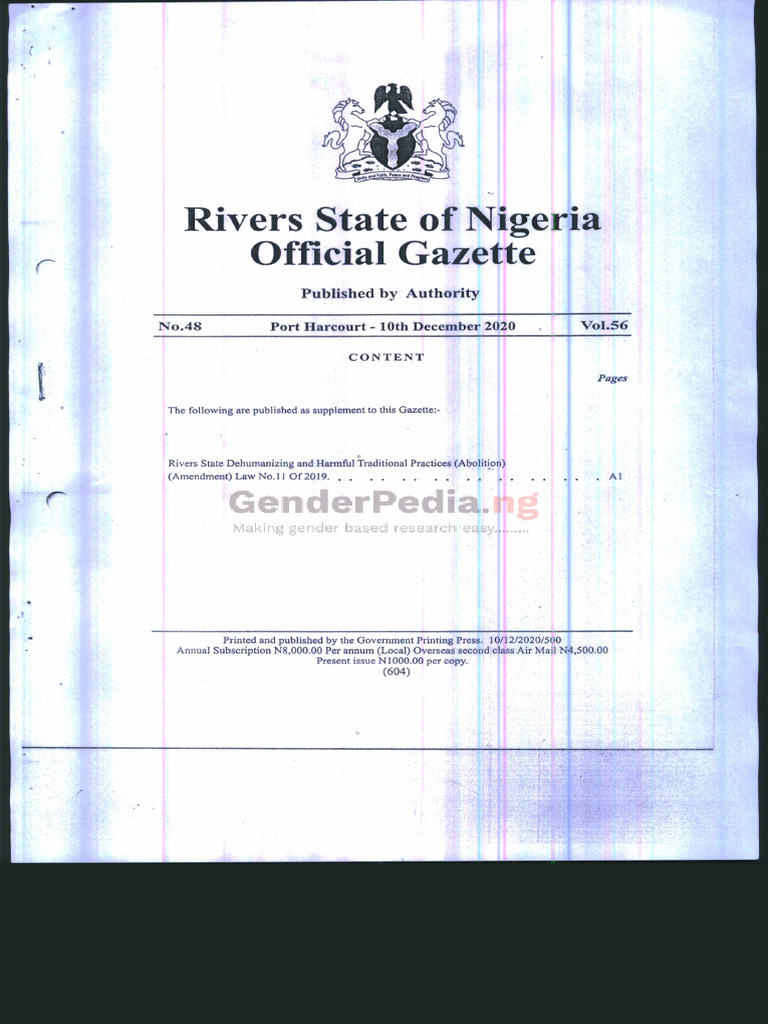 Rivers State Harmful Practices Law 2020 | PDF | Government | Criminal ...