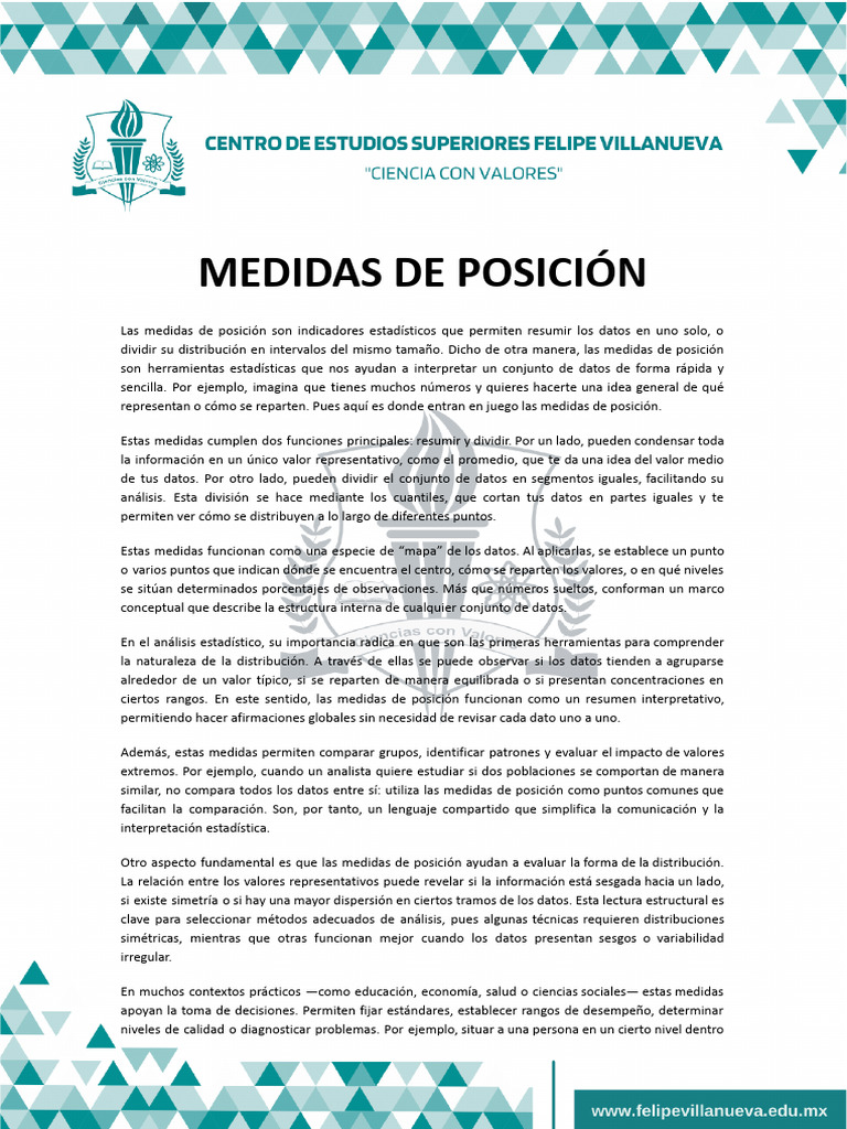 Medidas de Posición | PDF | Mediana | Datos