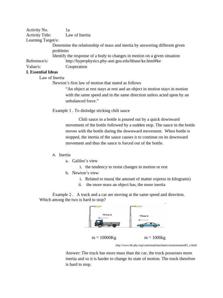 Grade 8 Science 1st Quarter Teacher Learning Plan | PDF | Force | Inertia