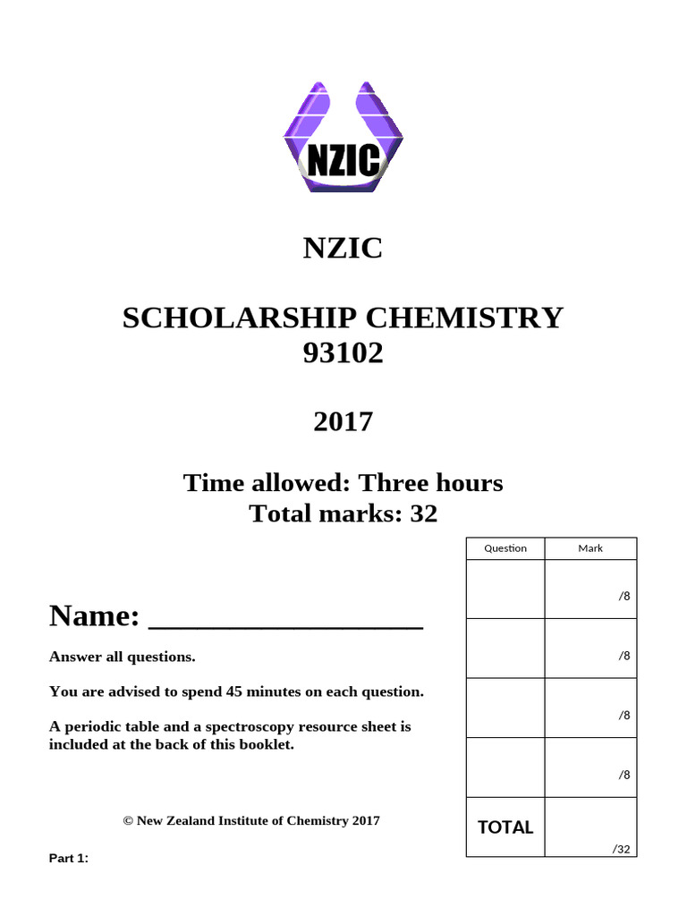 Nzic 2017 Scholarship Exam | PDF | Chlorine | Acid