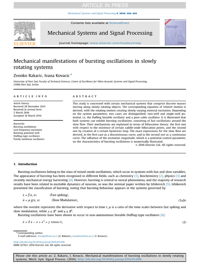 Mechanical Manifestations of Bursting Oscillations in Slowly | PDF ...