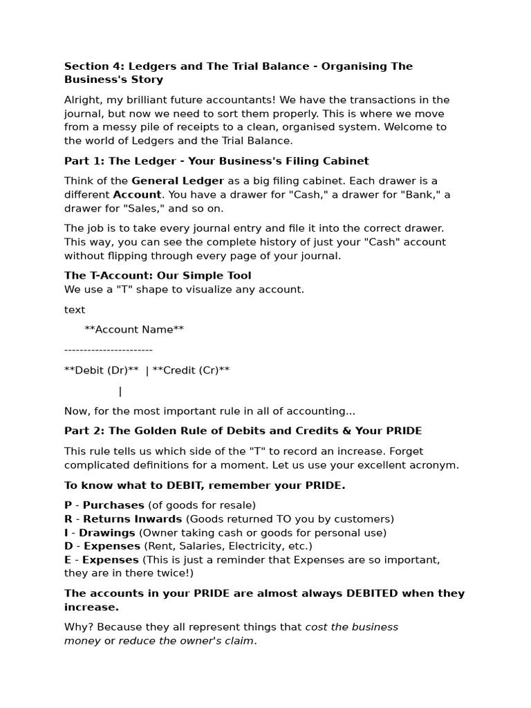 Section 4 Ledgers and The Trial Balance Notes | PDF | Debits And ...