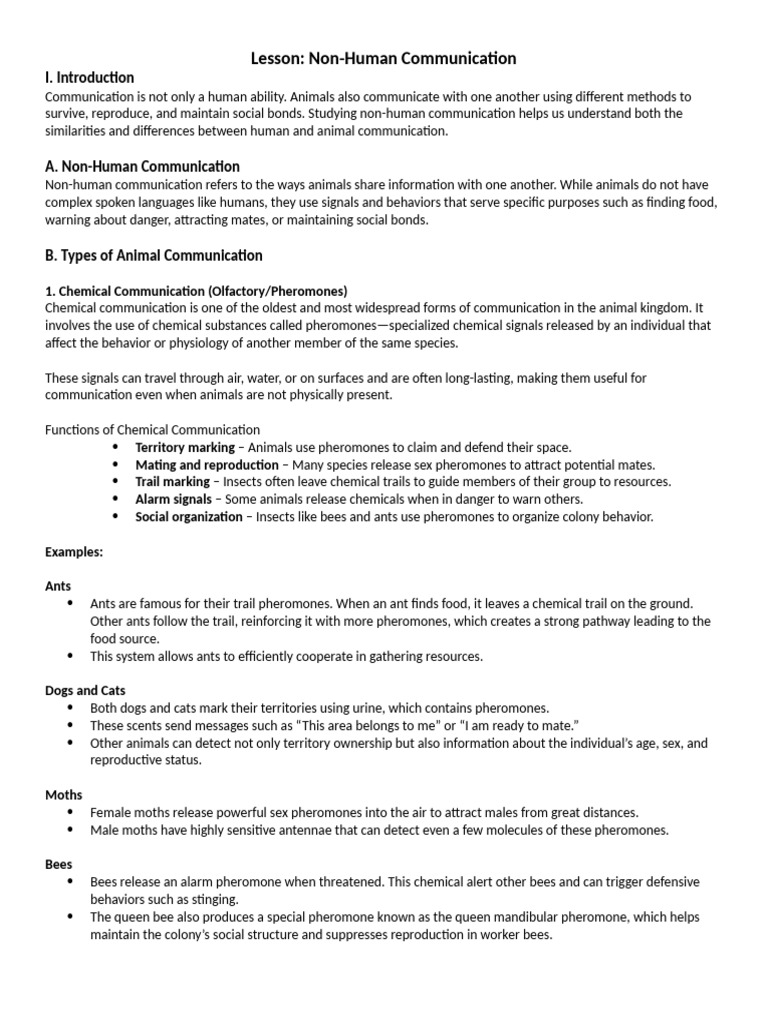 CHAPTER 3 - LESSON 1 - Non-Human Communication | PDF | Pheromone ...